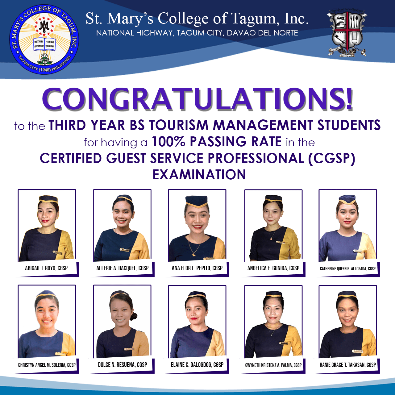 BSTM 3 Students Passed the CGSP Exam! – St. Mary's College of Tagum, Inc.